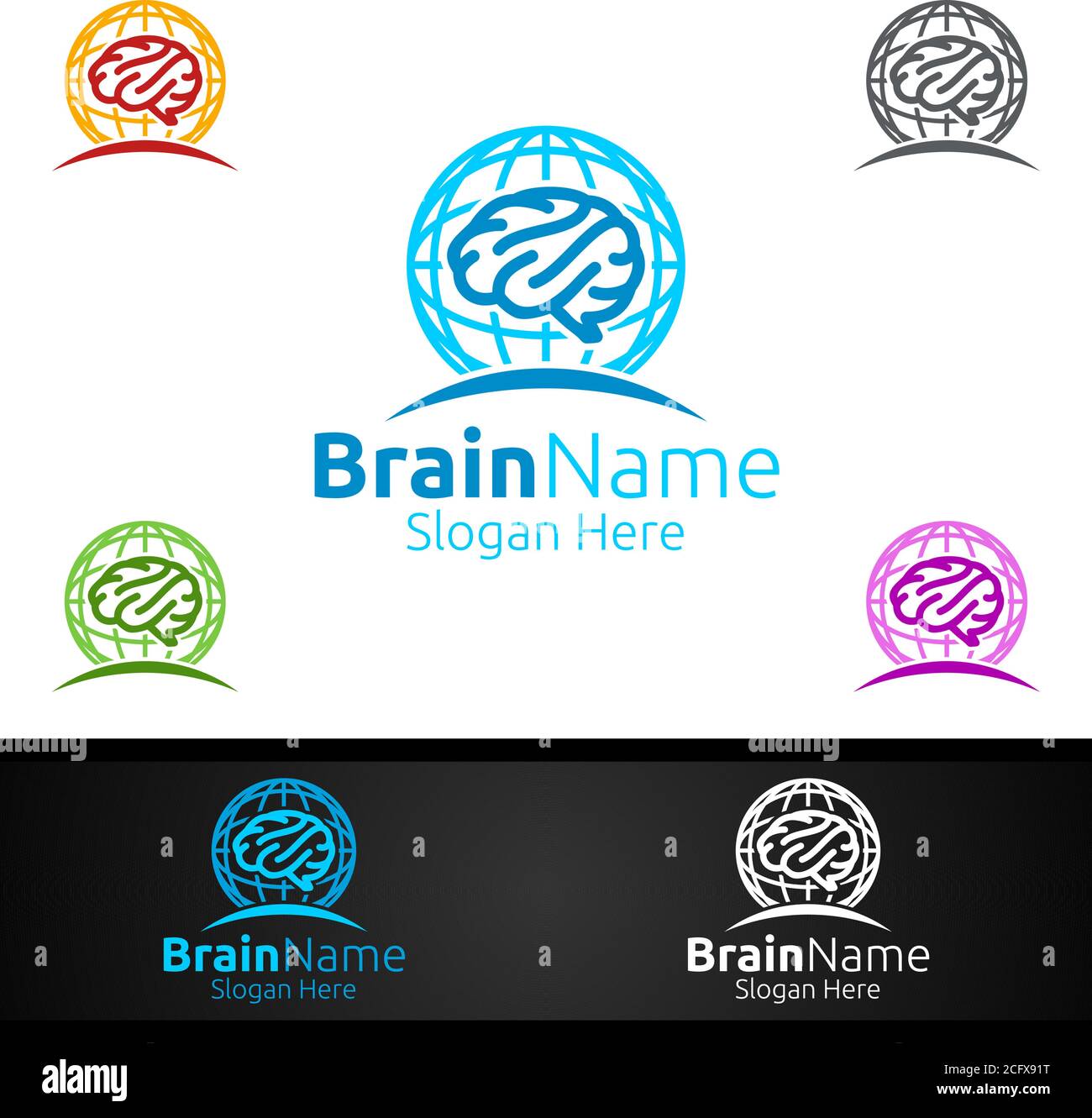 Global Brain Logo with Think Idea Concept Vector Design Stock Vector ...