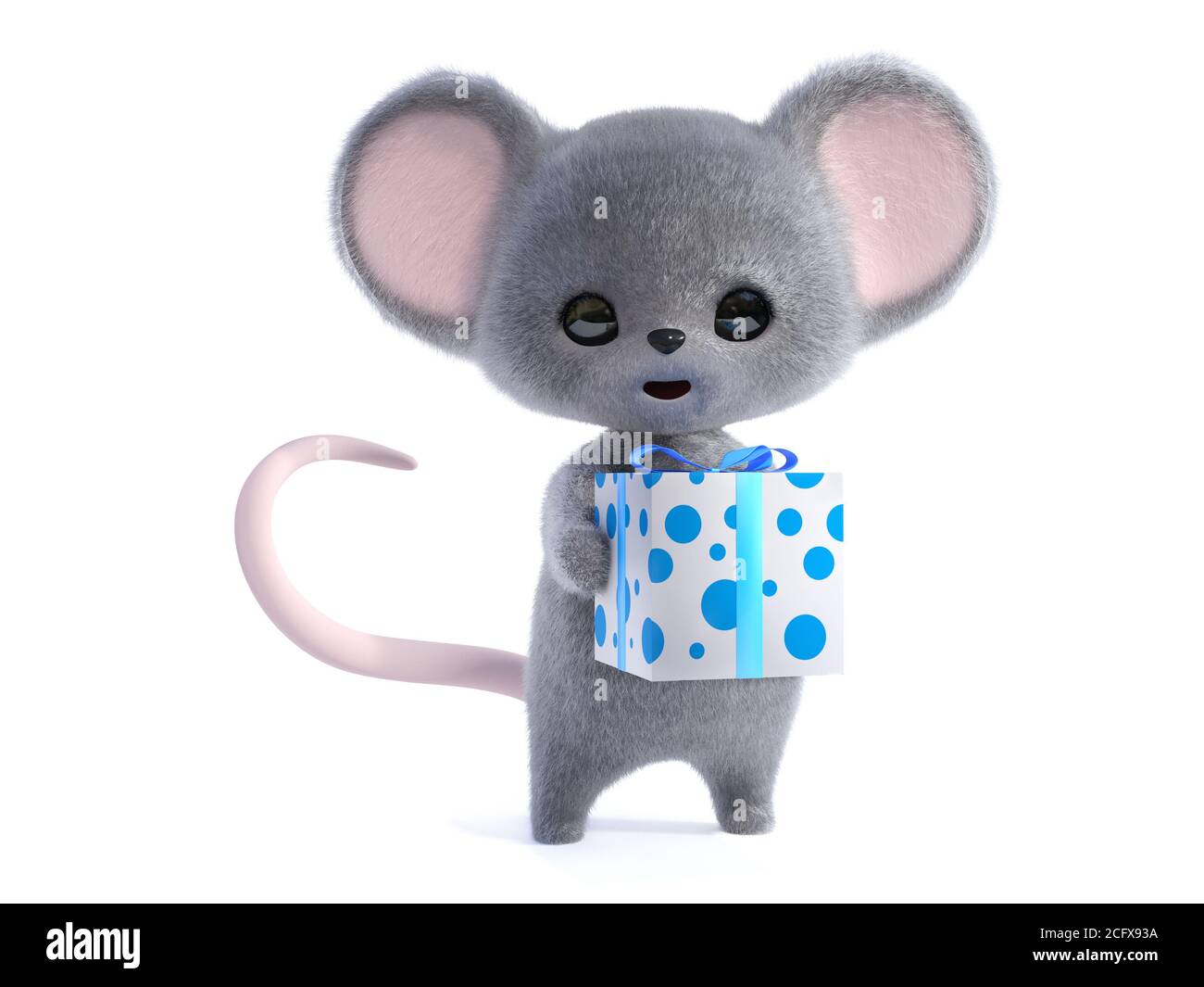 3D rendering of an adorable kawaii furry smiling mouse holding a ...