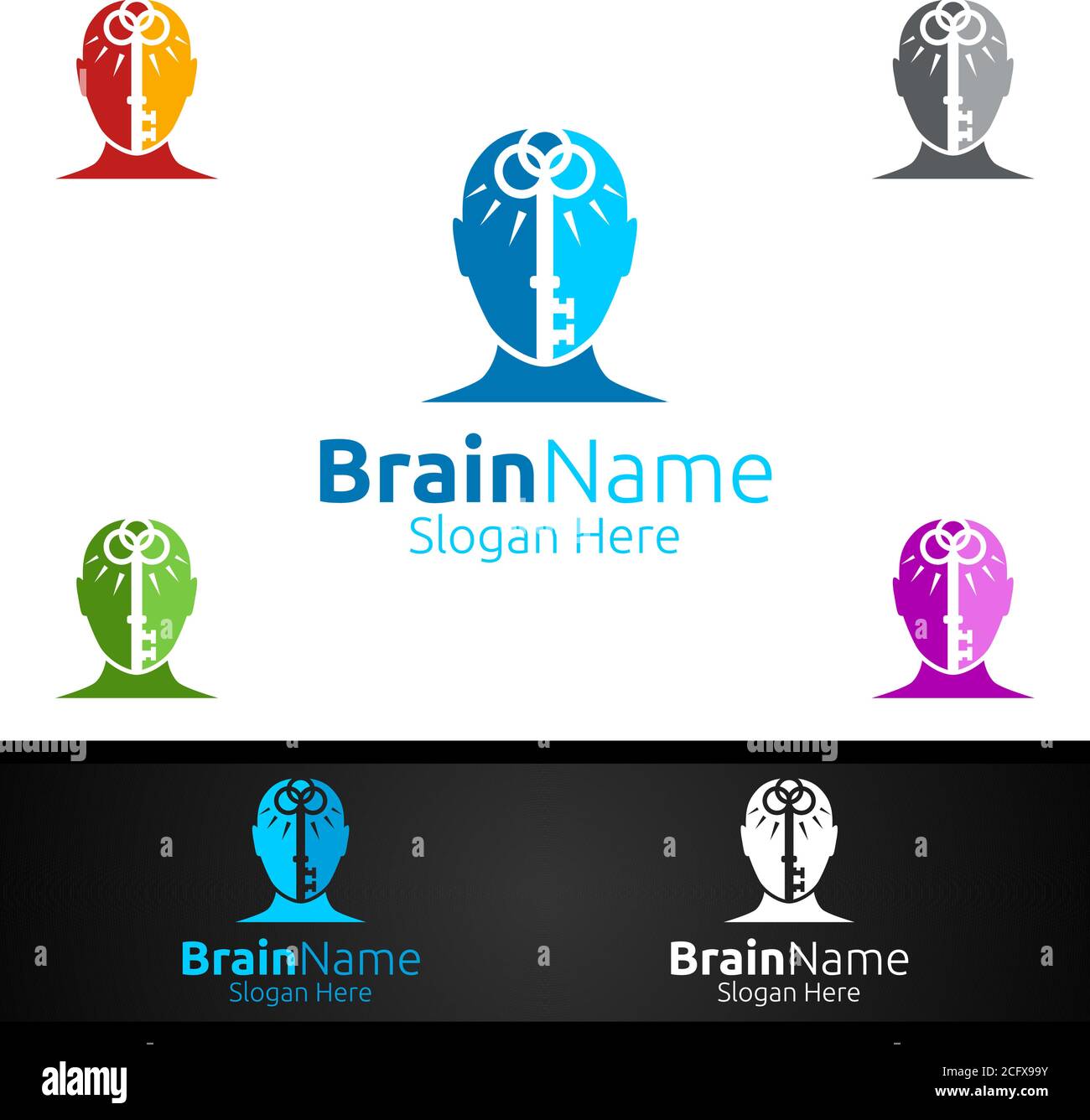 Key Brain Brain Logo with Think Idea Concept Vector Design Stock Vector ...