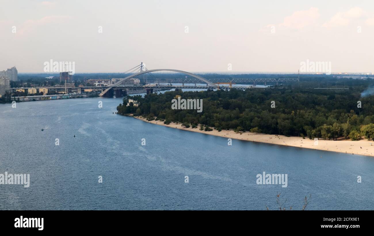 Top view of the old historical part of the city of Kiev. Vozdvizhenka area on Podol and the ...
