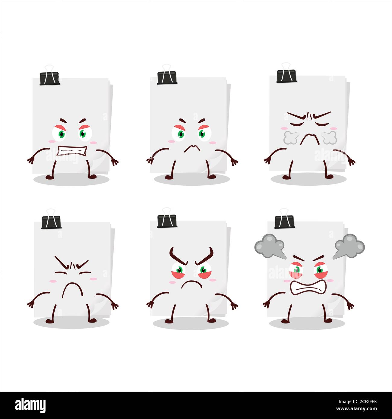 Sticky notes paper white cartoon character with various angry ...