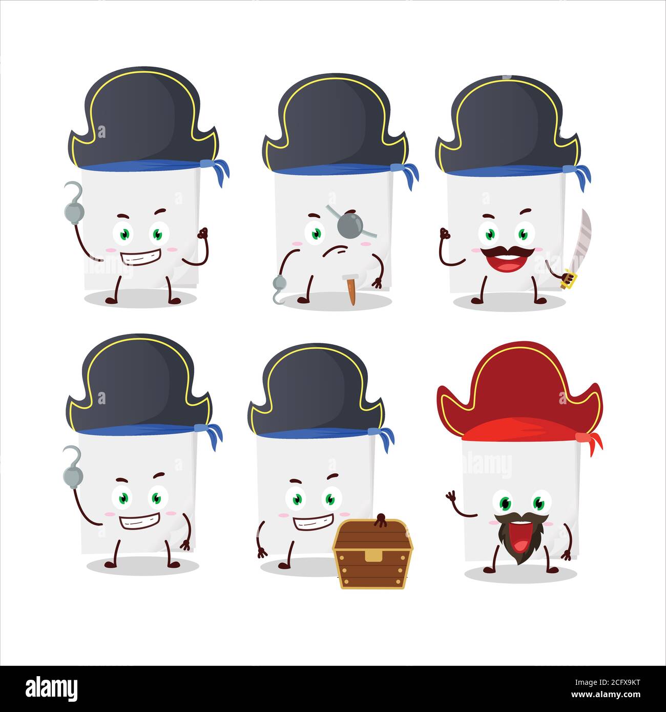 Cartoon character of sticky notes paper white with various pirates ...