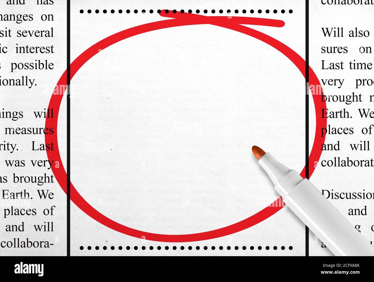 Blank newspaper ad with red headline Stock Photo - Alamy