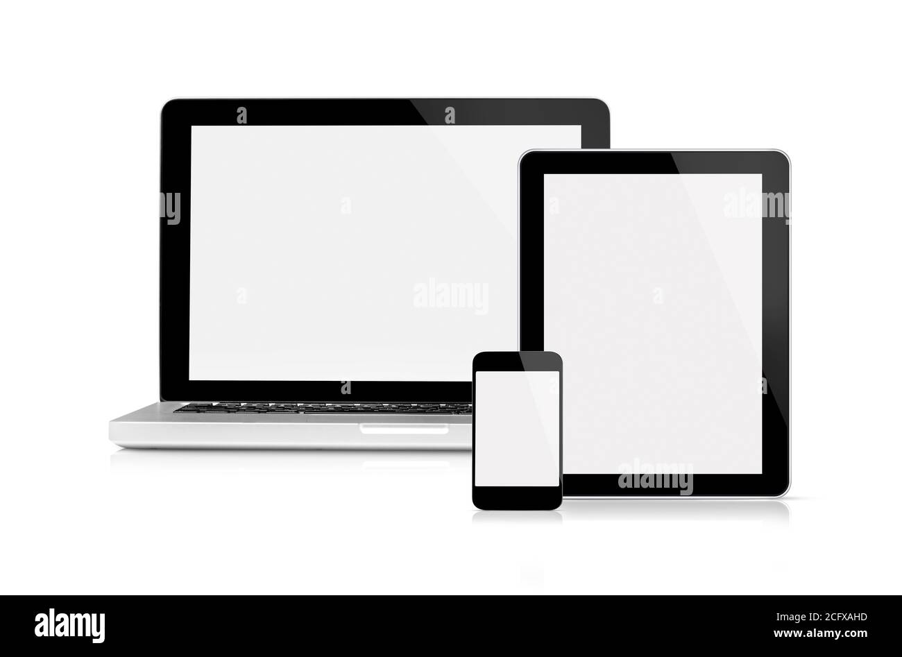 This is a front view of Macbook Pro, iPhone and iPad Apple Inc with ...