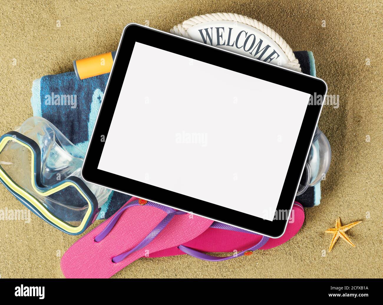 Tablet and leisure items Stock Photo - Alamy