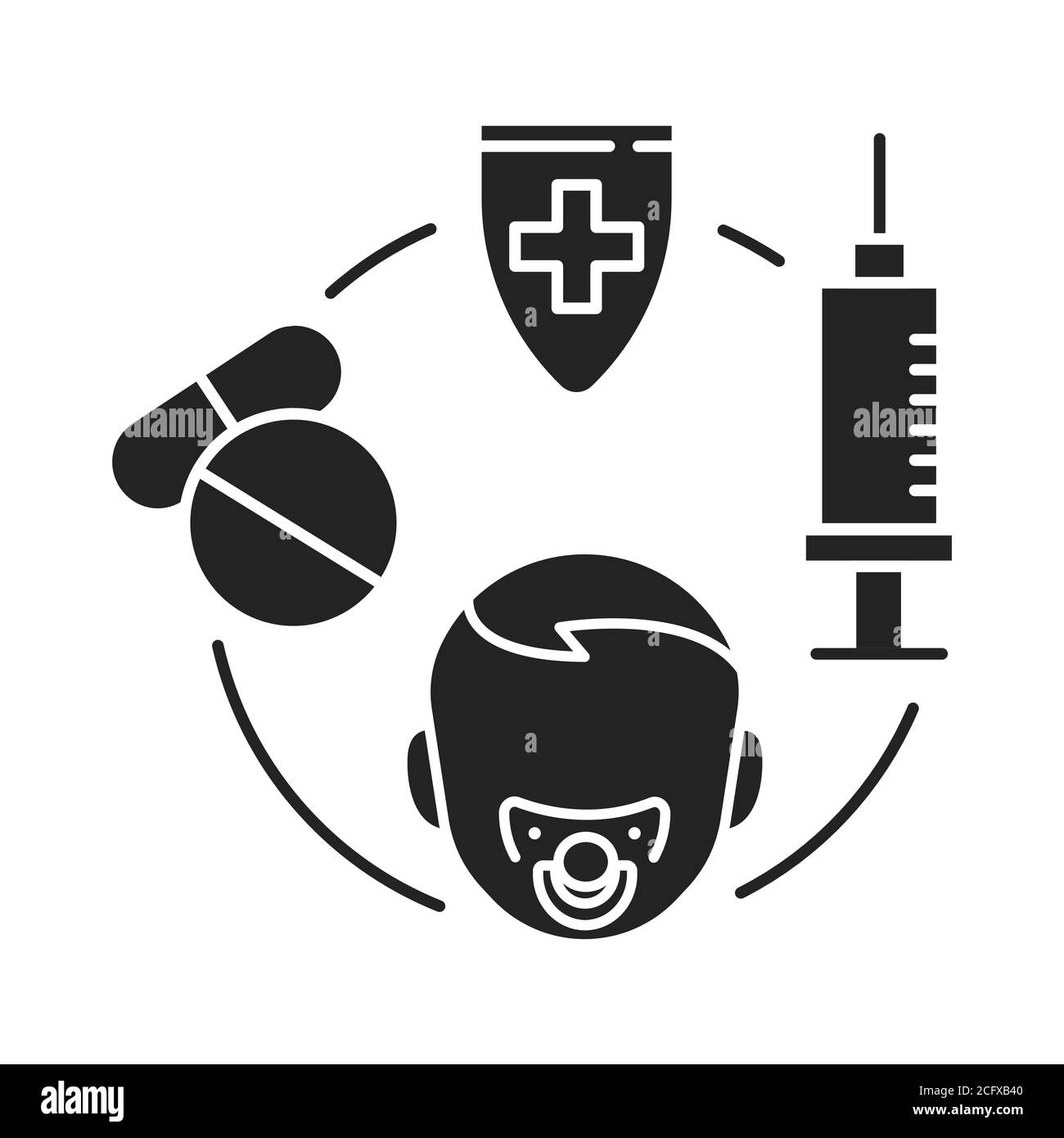 Children vaccination black glyph icon. Pediatric health care sign ...