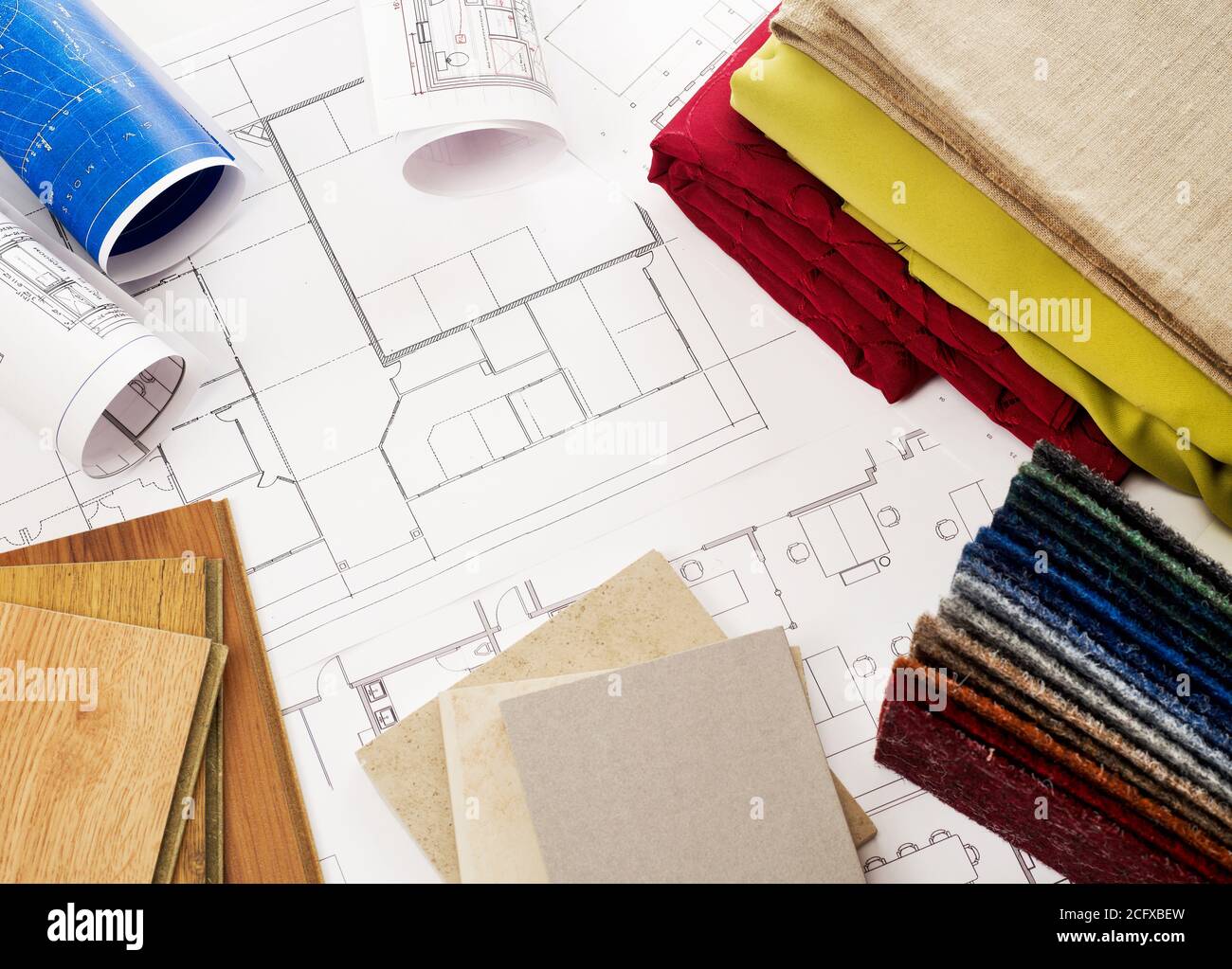 Blueprints and construction materials Stock Photo - Alamy
