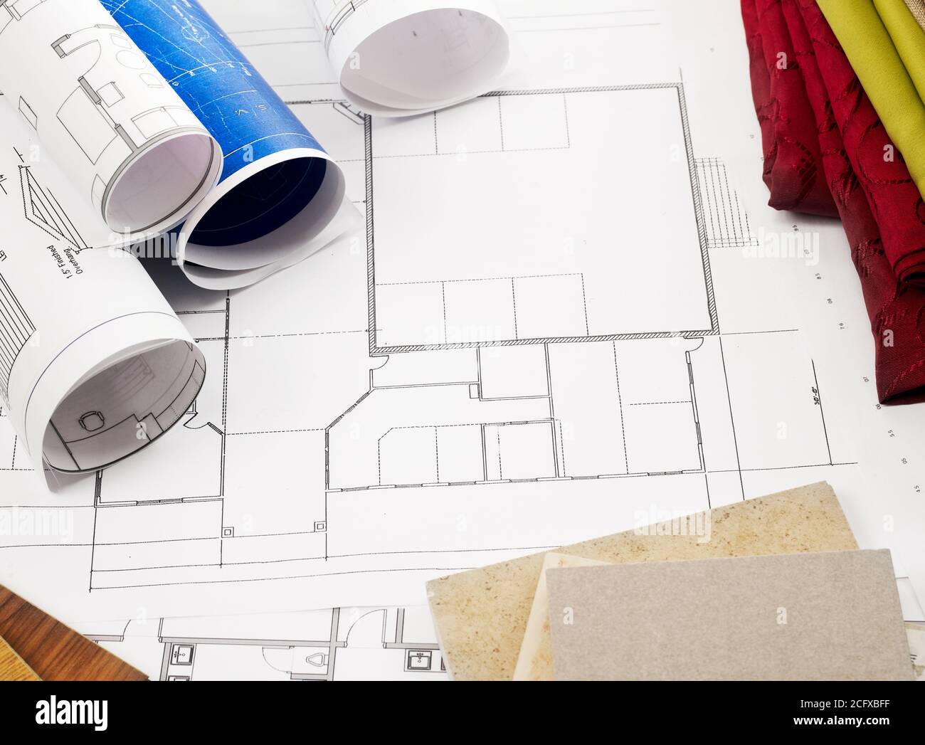 Blueprints and construction materials Stock Photo - Alamy