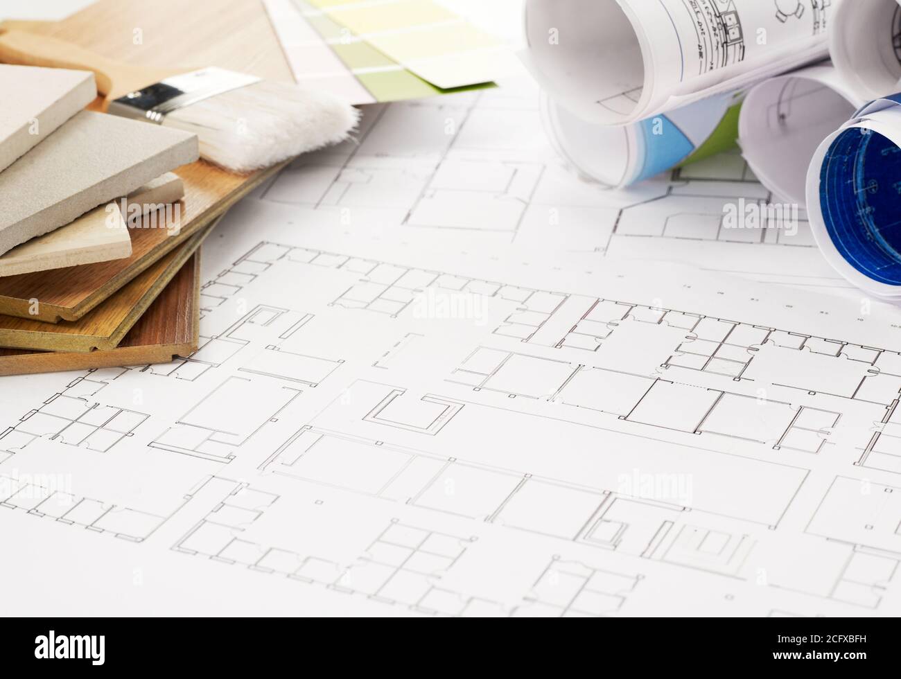 Blueprints and construction materials Stock Photo - Alamy