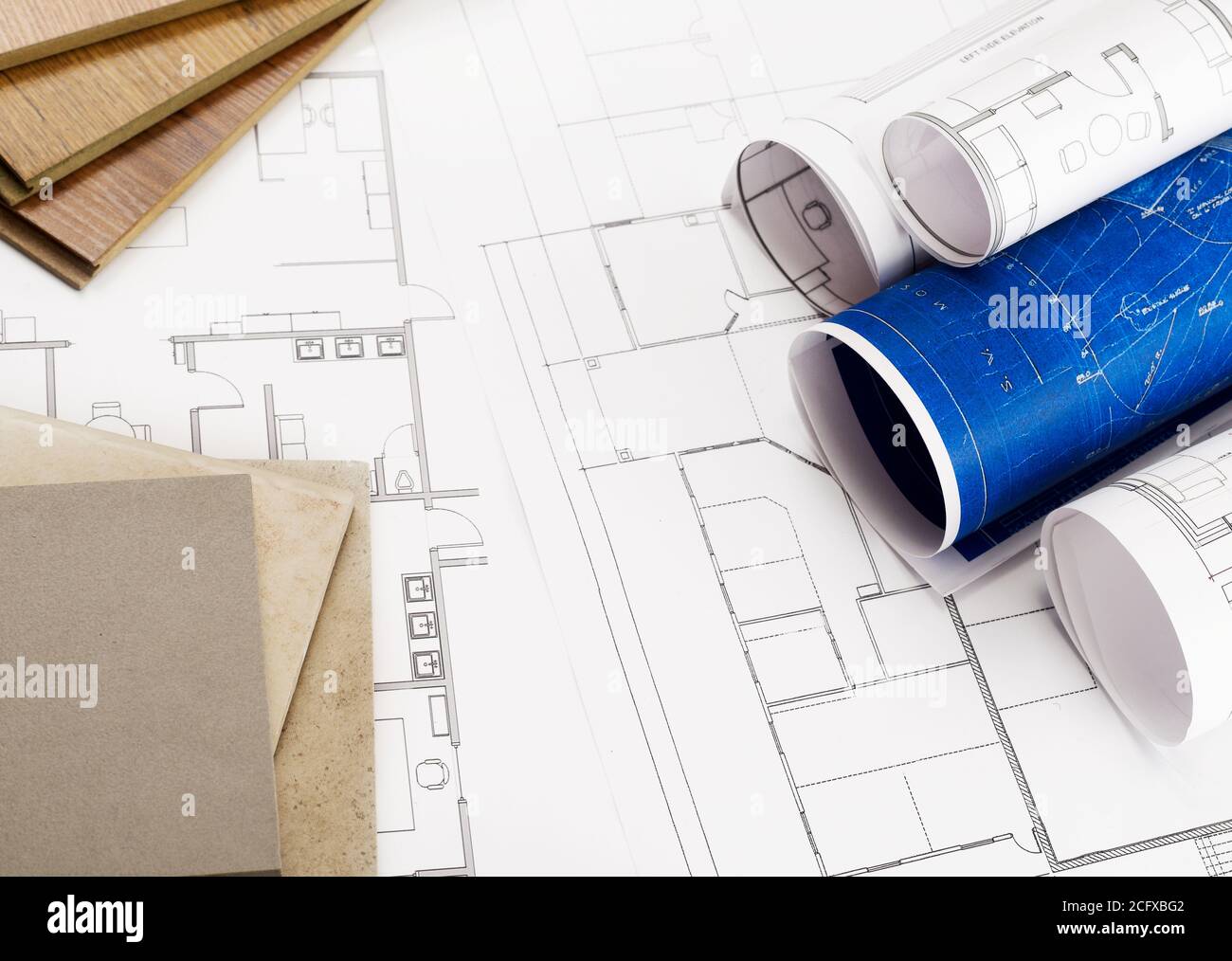 Blueprints and construction materials Stock Photo - Alamy
