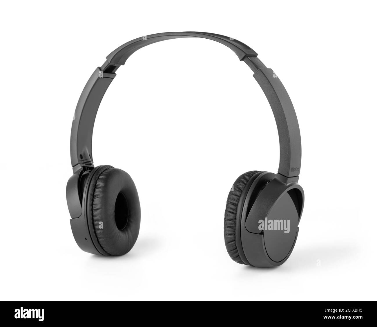 Black wireless headphones on white background Stock Photo - Alamy