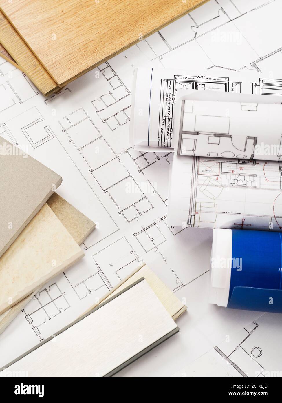 Blueprints and construction materials Stock Photo - Alamy