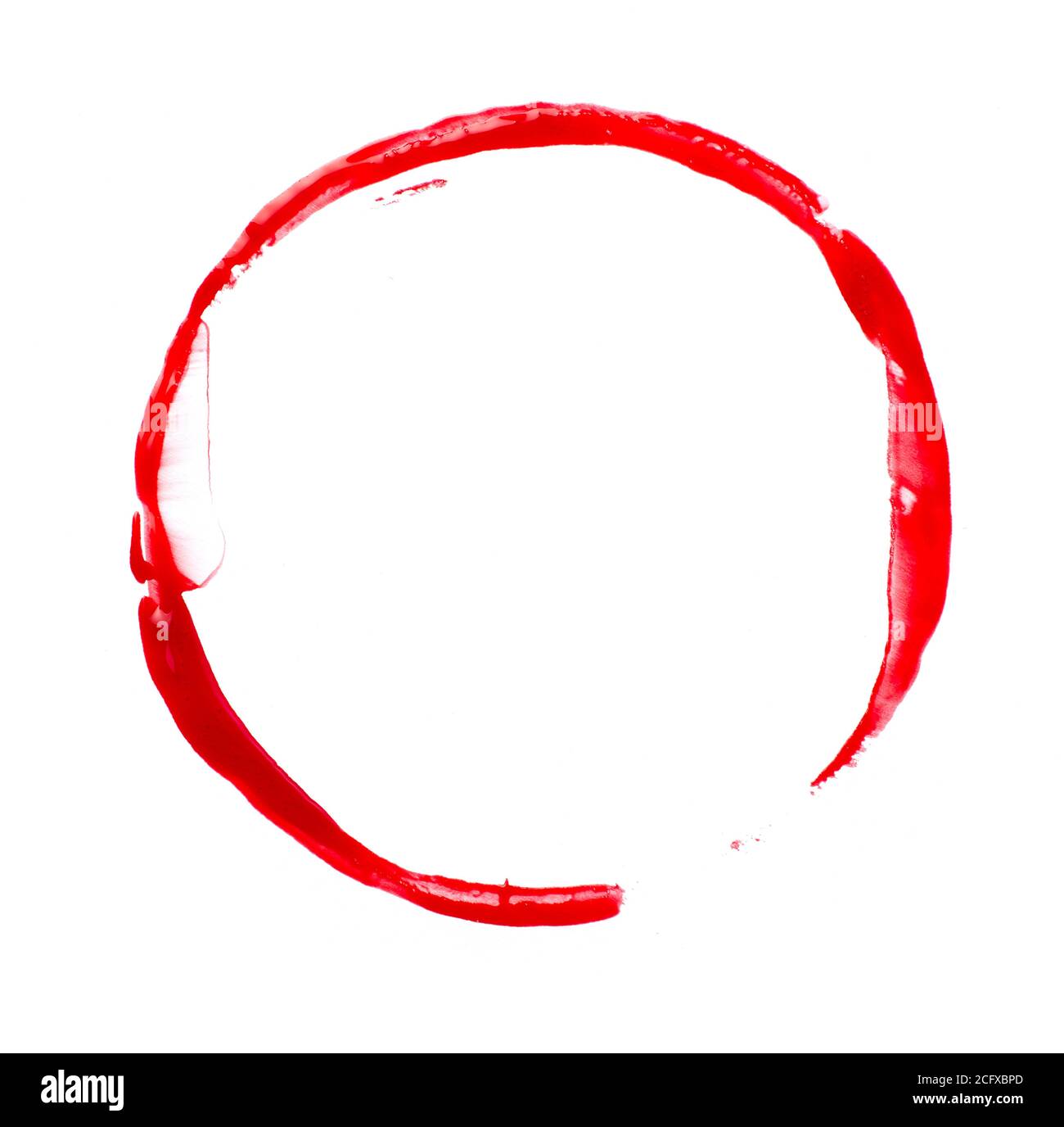 Red paint stain on white background Stock Photo - Alamy