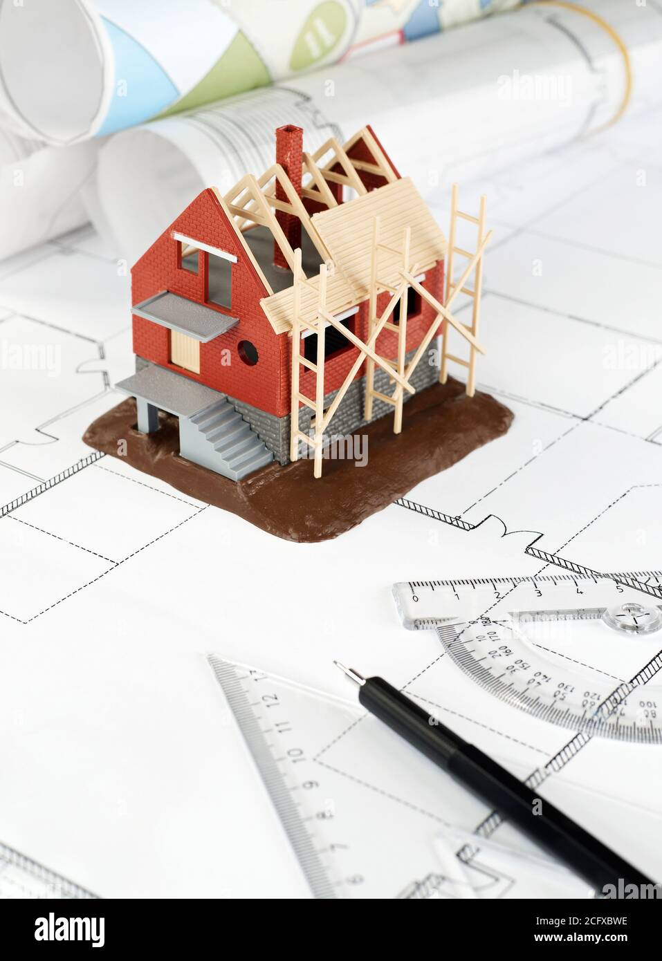Blueprints and house structure Stock Photo - Alamy
