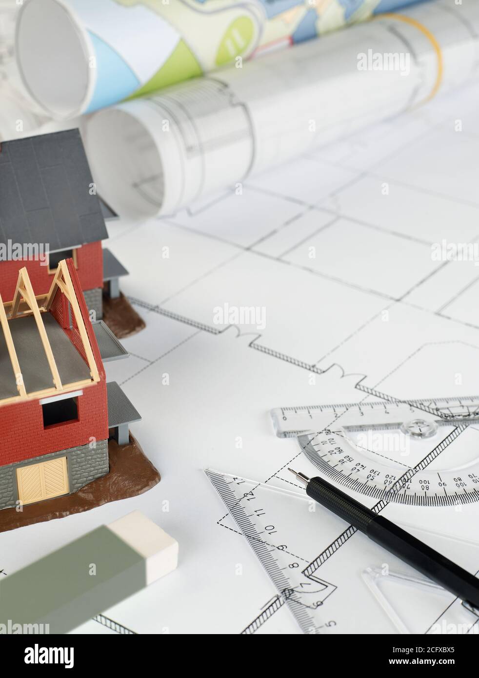 Blueprints and house structure Stock Photo - Alamy