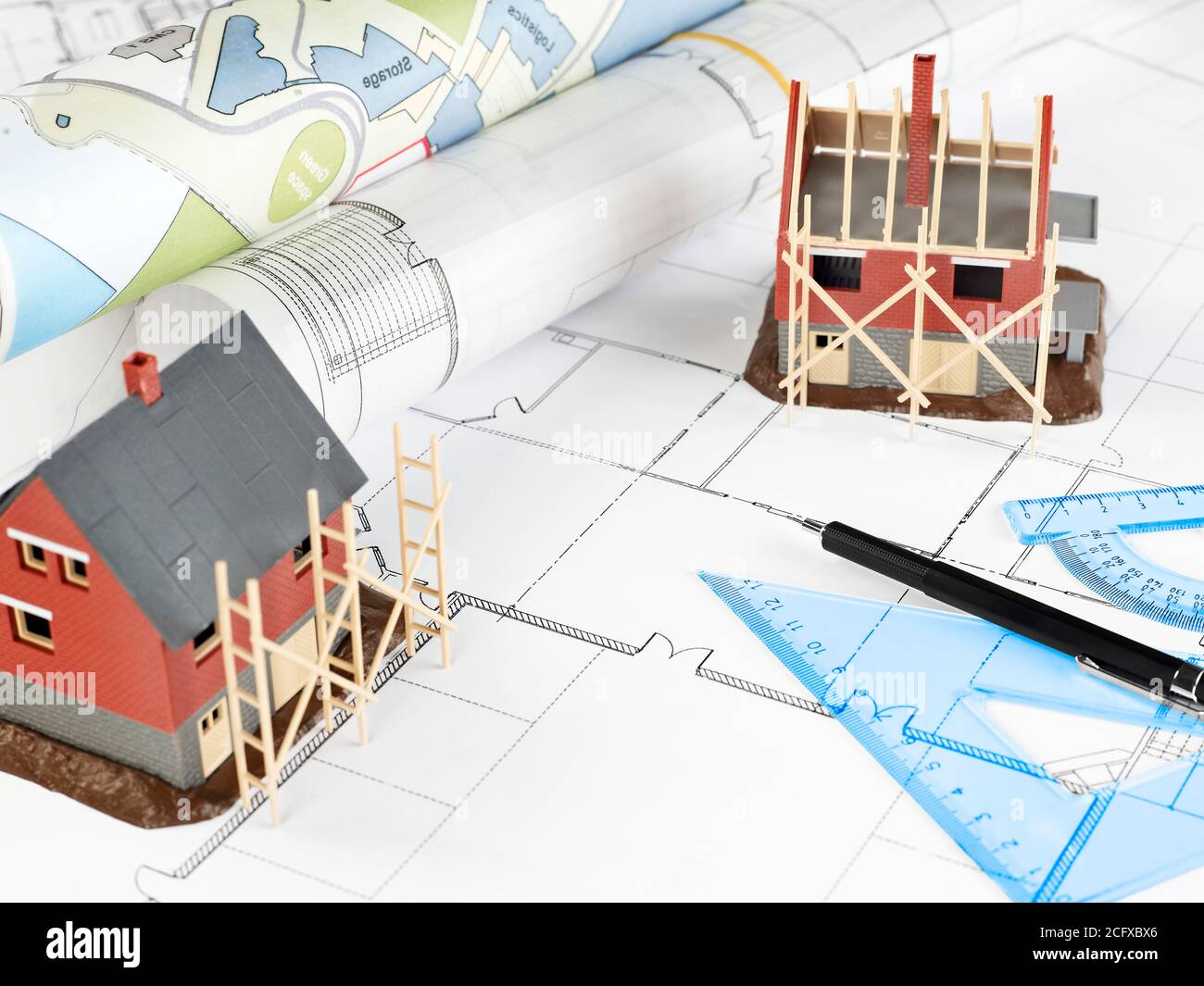 Blueprints and house structure Stock Photo - Alamy