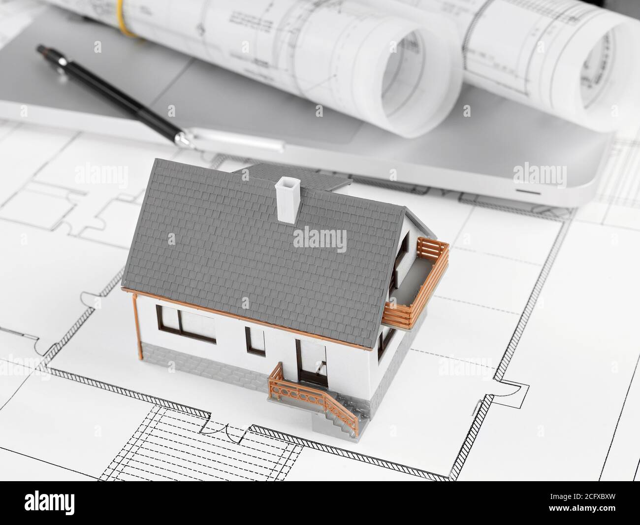 Blueprints and house structure Stock Photo - Alamy