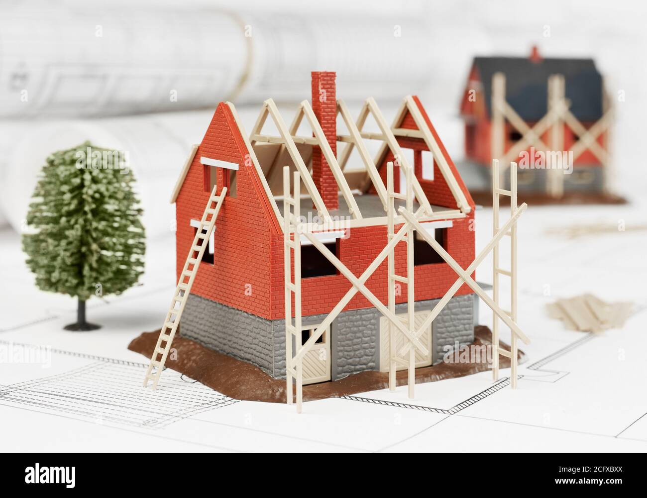 Blueprints and house structure Stock Photo - Alamy