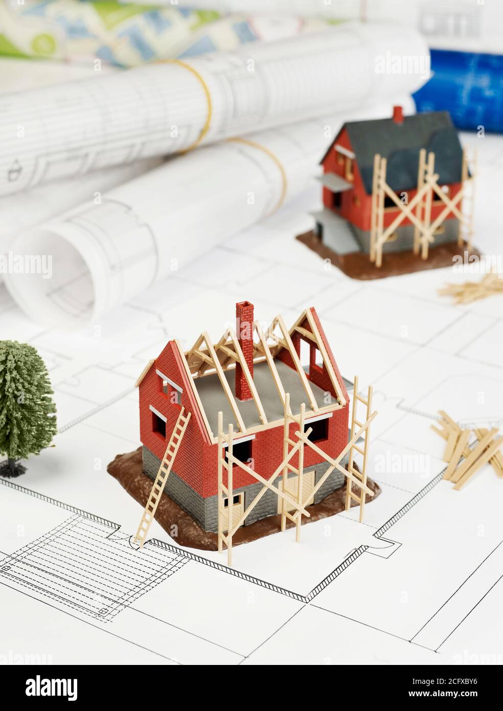 Blueprints and house structure Stock Photo - Alamy