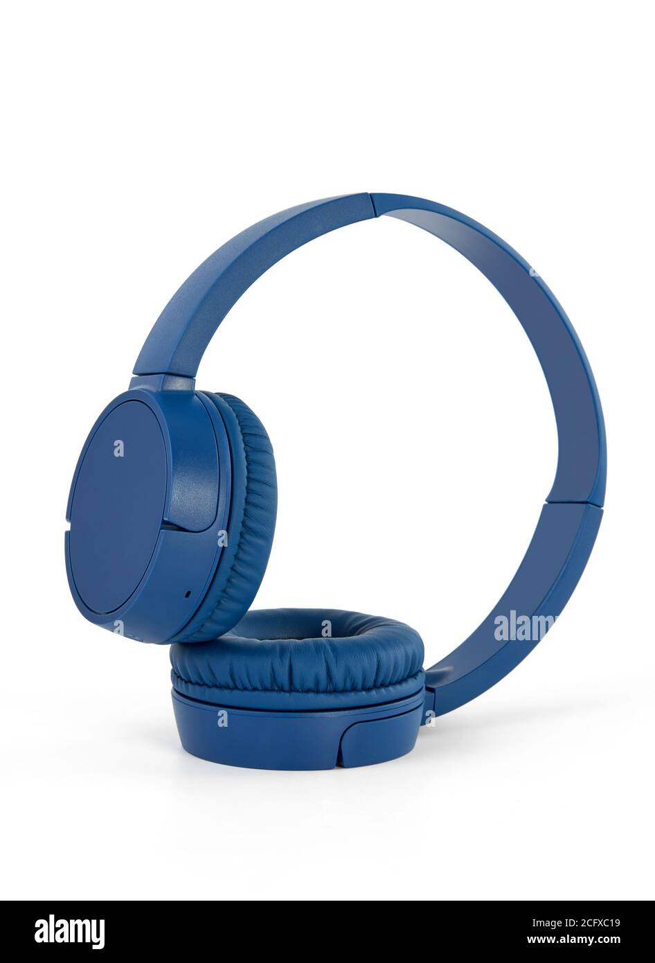 Blue wireless headphones on white background Stock Photo - Alamy