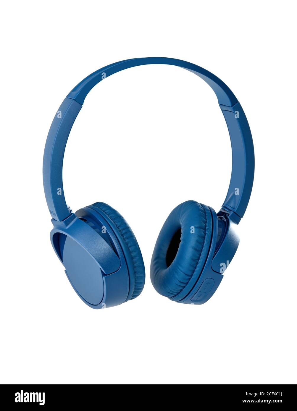 Blue wireless headphones on white background Stock Photo - Alamy