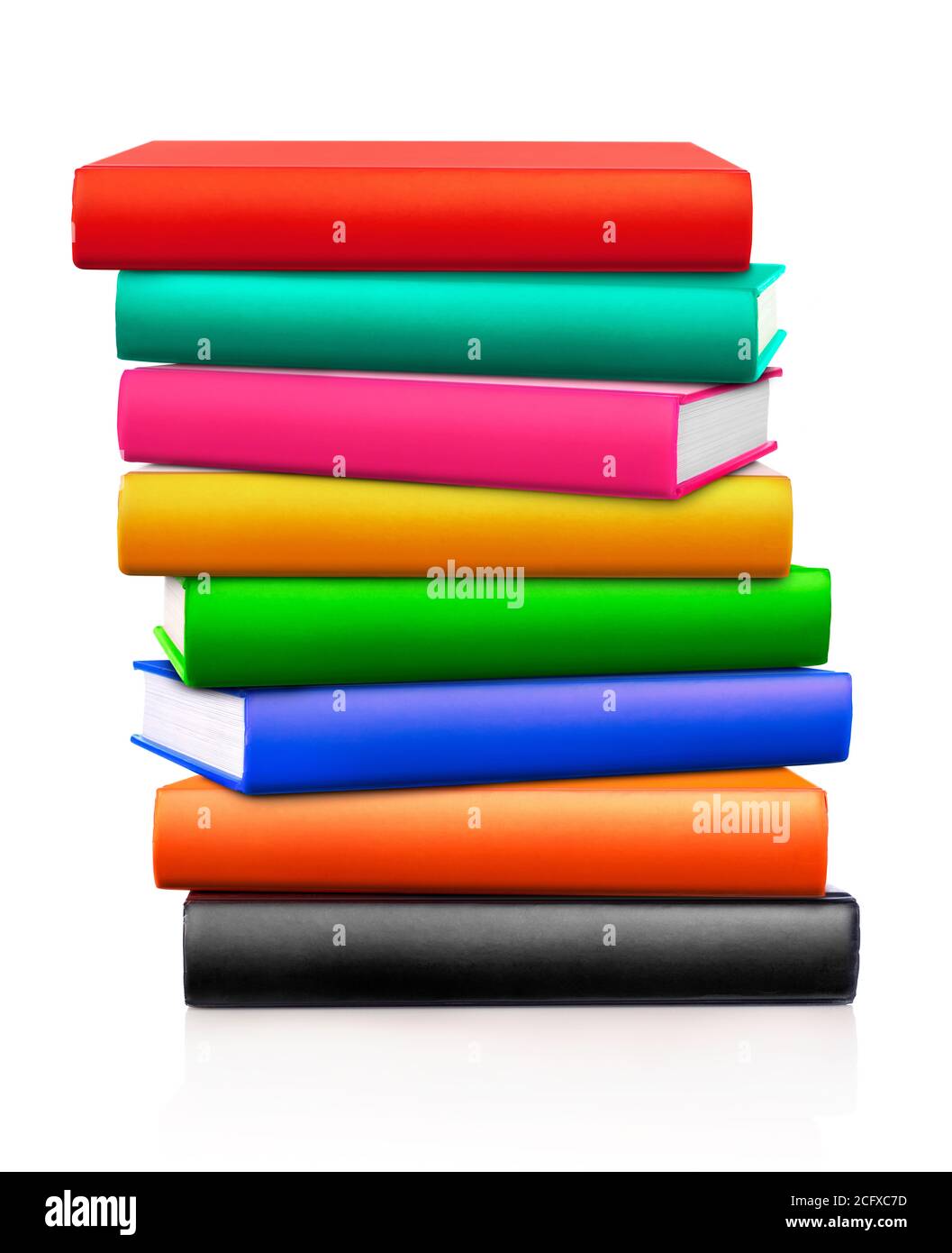 Multi-colored stack of books, white background Stock Photo - Alamy