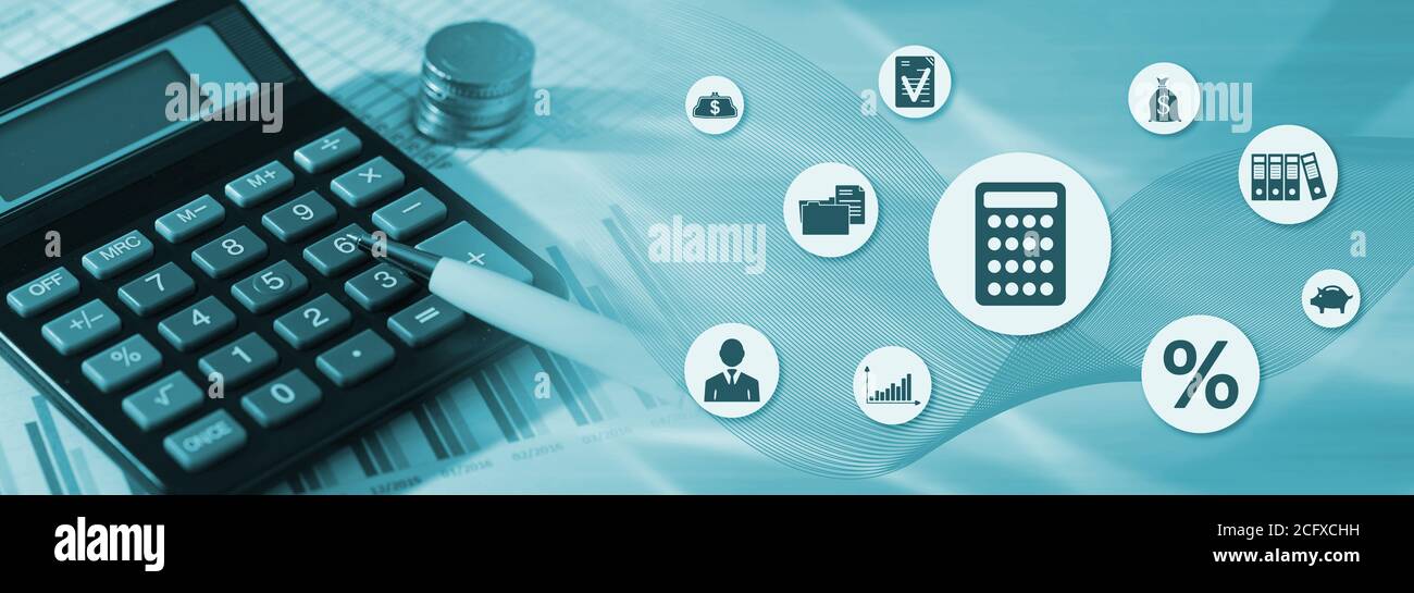 Concept of accounting with calculator on financial graphs Stock Photo ...
