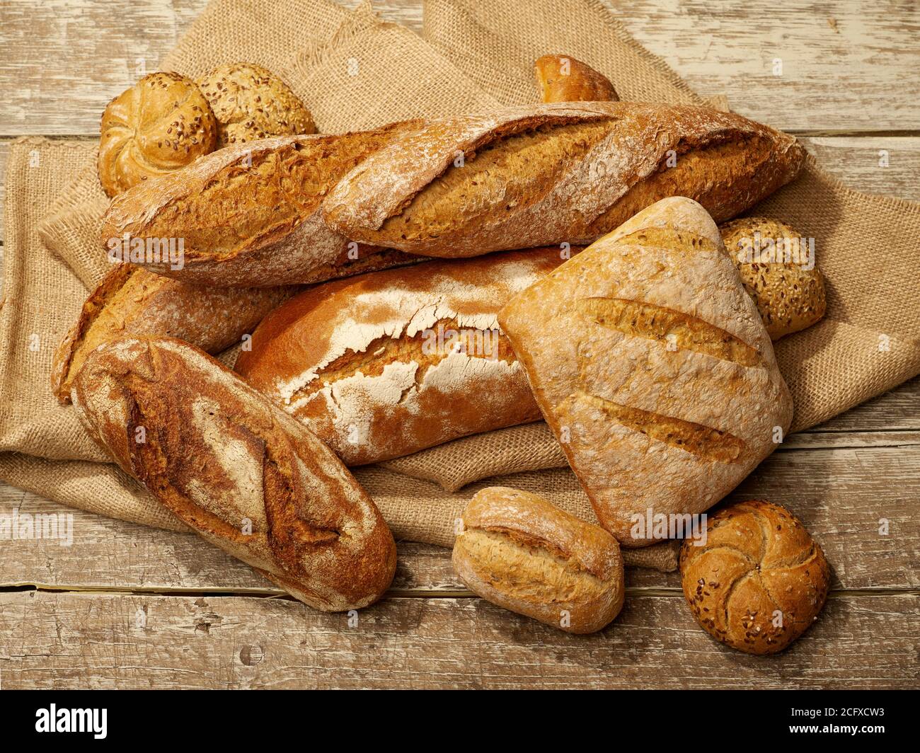 Bread selection aerial view Stock Photo - Alamy