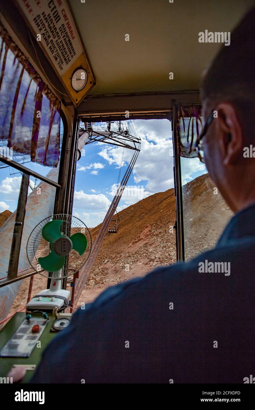 Aluminium ore quarry. Bauxite clay open-cut mining. View from Giant ...