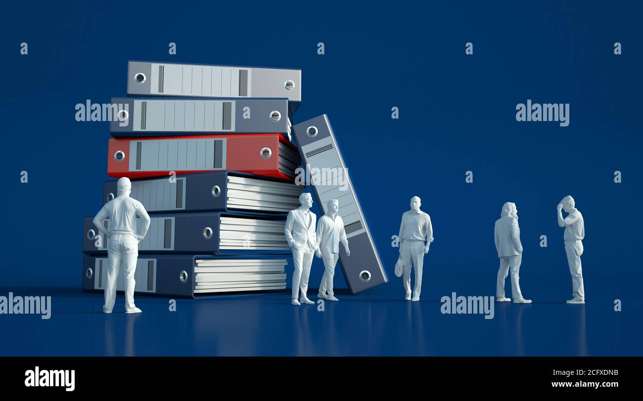 3D rendering of ring binders and a group of anonymous characters Stock ...