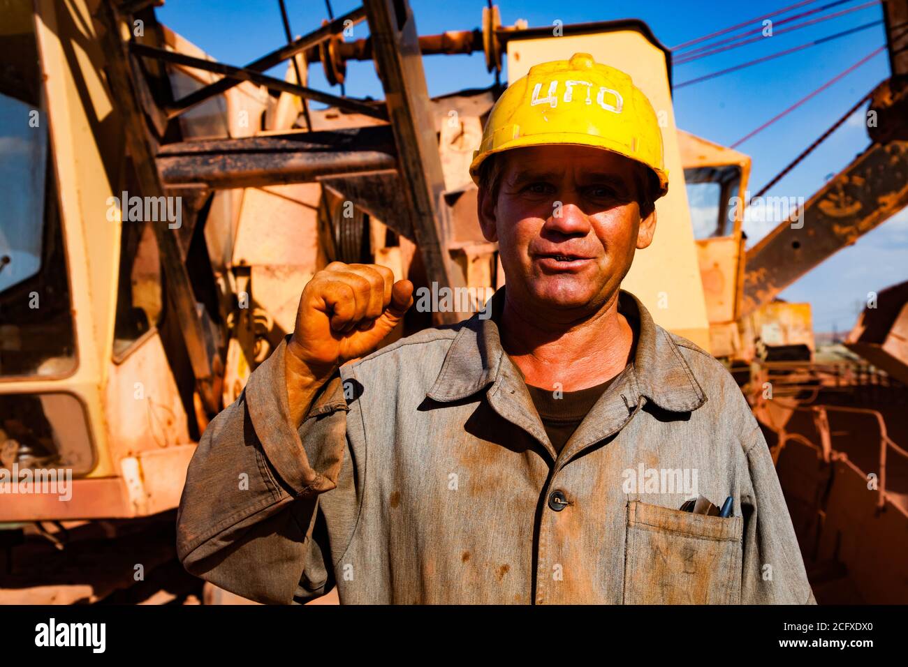 Aluminium ore mining and transporting. Bauxite clay loading cargo train ...