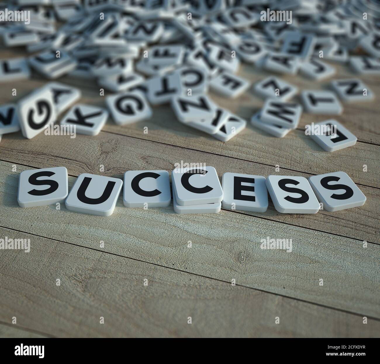 3D rendering of the word success writen in letter tiles Stock Photo - Alamy