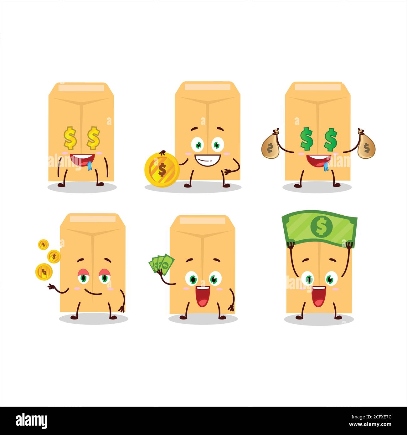 Brown envelope cartoon character with cute emoticon bring money Stock ...