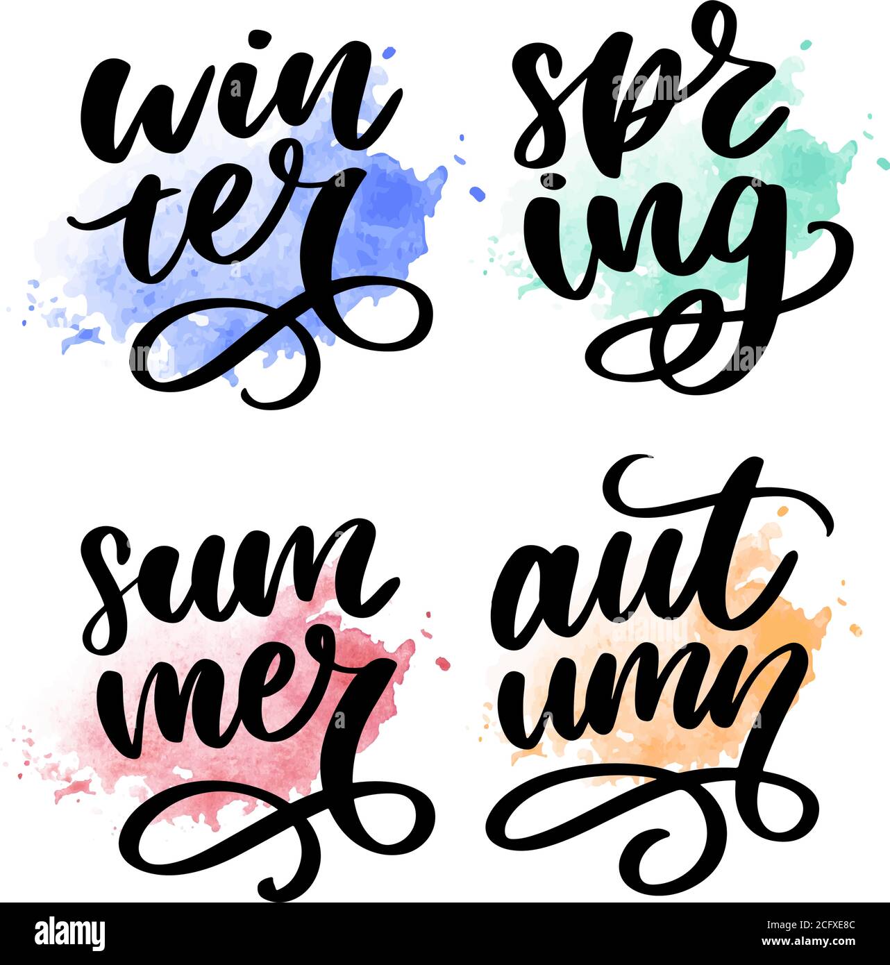 Colorful words - Spring, Summer, Autumn, Winter seasons lettering ...