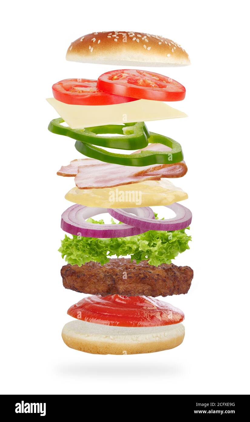 Burger ingredients isolated on white Stock Photo - Alamy