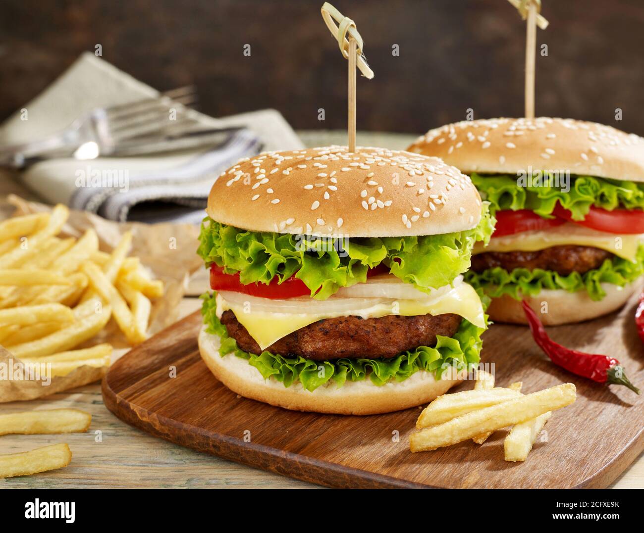 Classic burgers with fries Stock Photo - Alamy