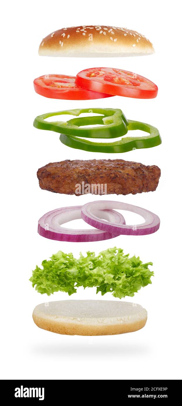 Burger ingredients isolated on white Stock Photo - Alamy