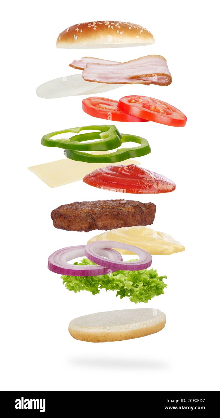 Burger ingredients isolated on white Stock Photo - Alamy