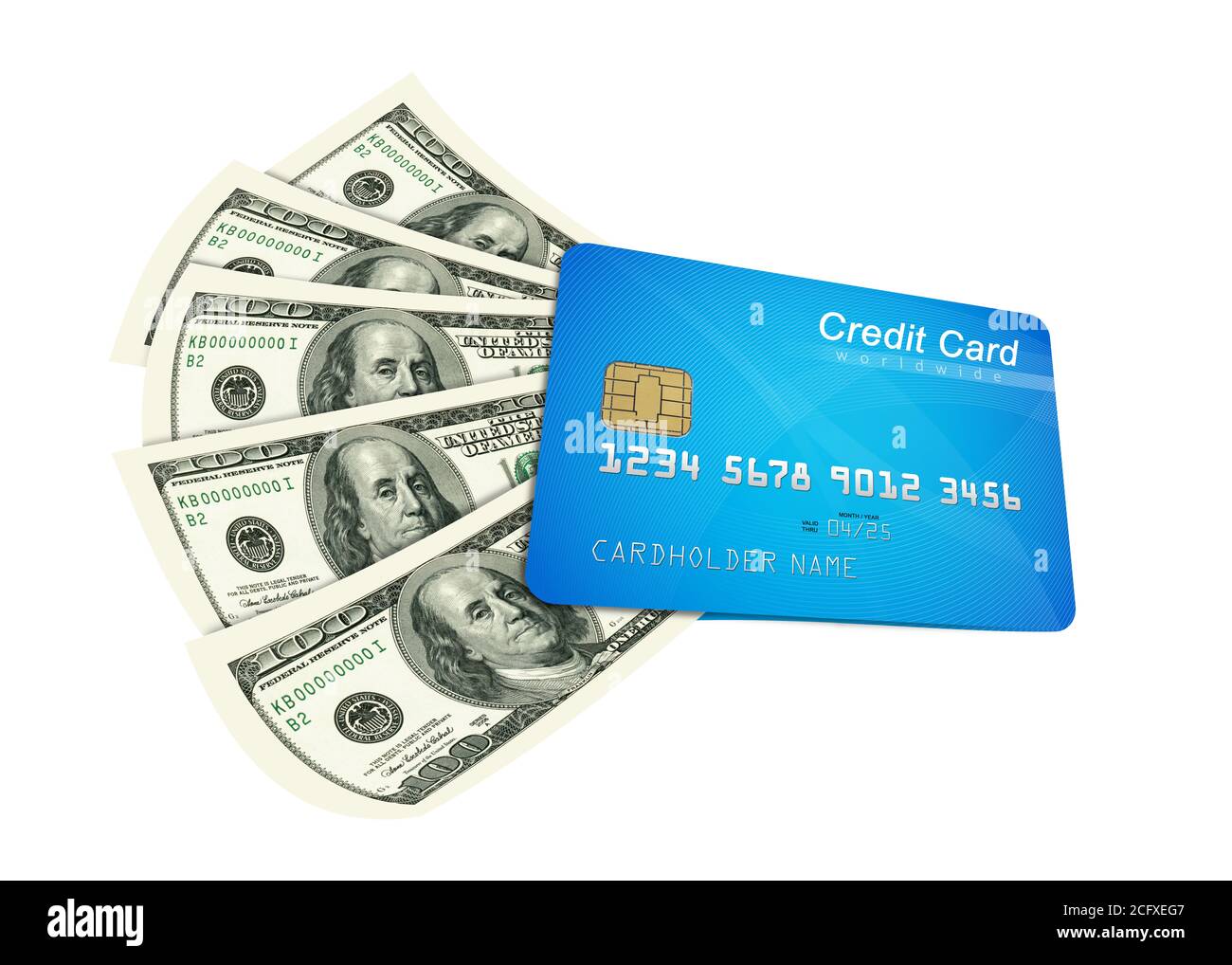 Credit card and dollars isolated on white Stock Photo - Alamy