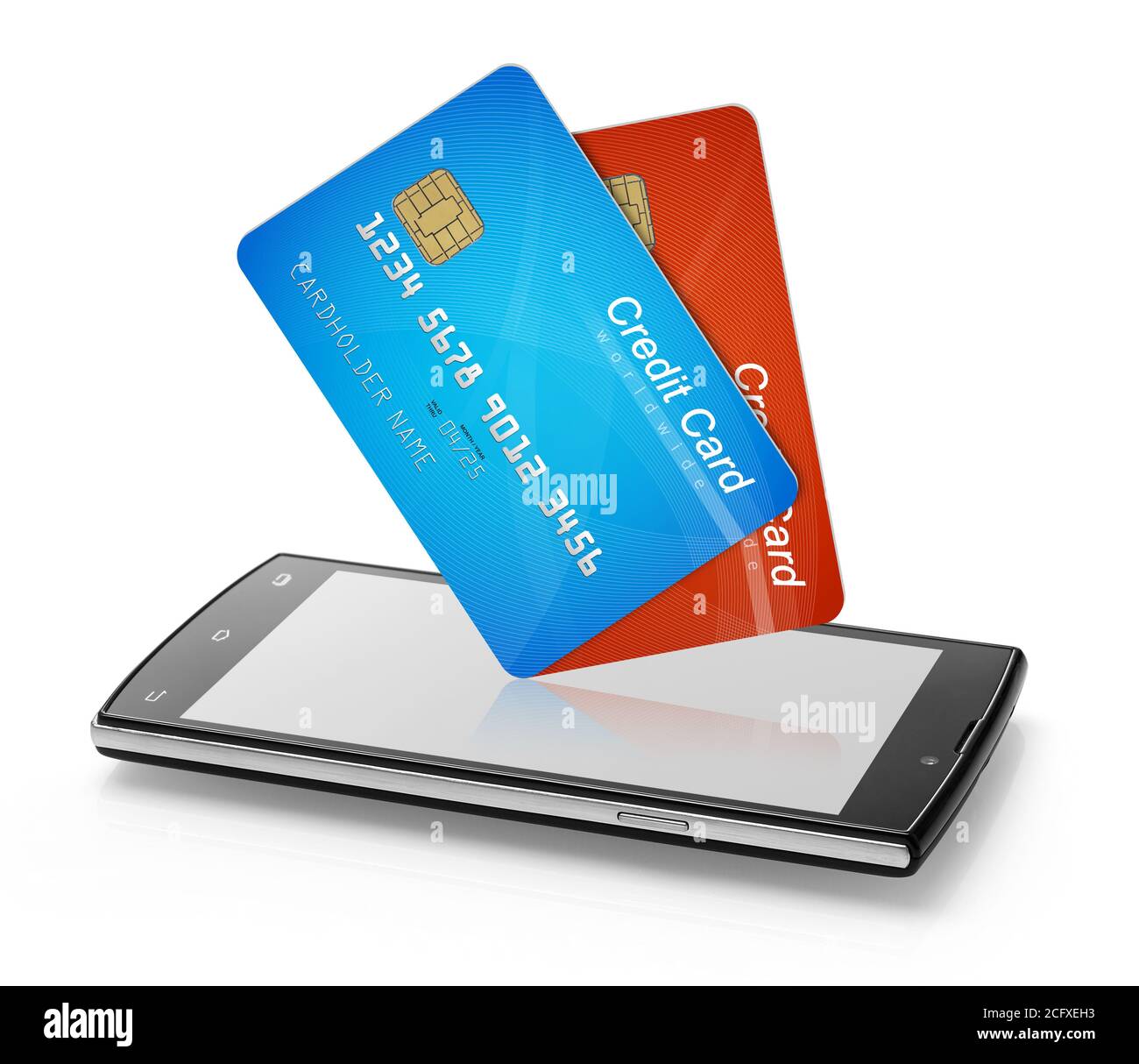Credit cards and mobile phone isolated on white Stock Photo - Alamy
