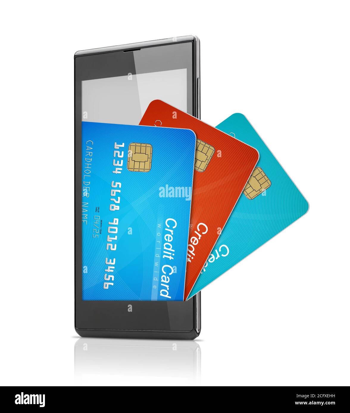 Credit cards and mobile phone isolated on white Stock Photo - Alamy
