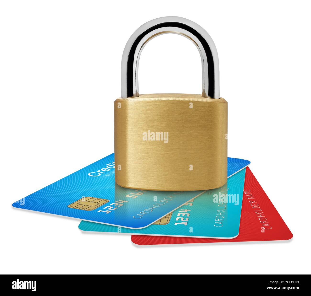 Credit cards and padlock isolated on white Stock Photo - Alamy