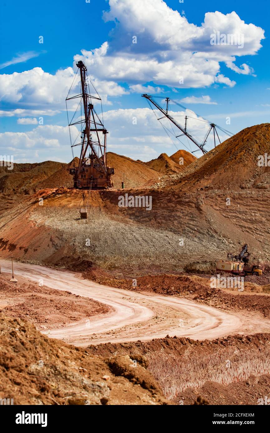 Color aluminium ore quarry. Bauxite open cast (open cut) mining ...