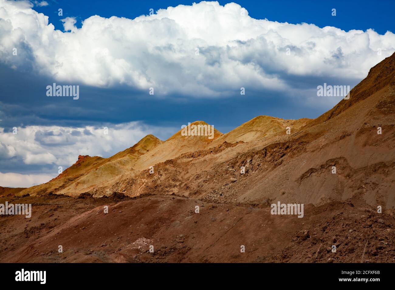 Aluminium ore quarry. Bauxite clay open-cut mining. Heaps of empty ...