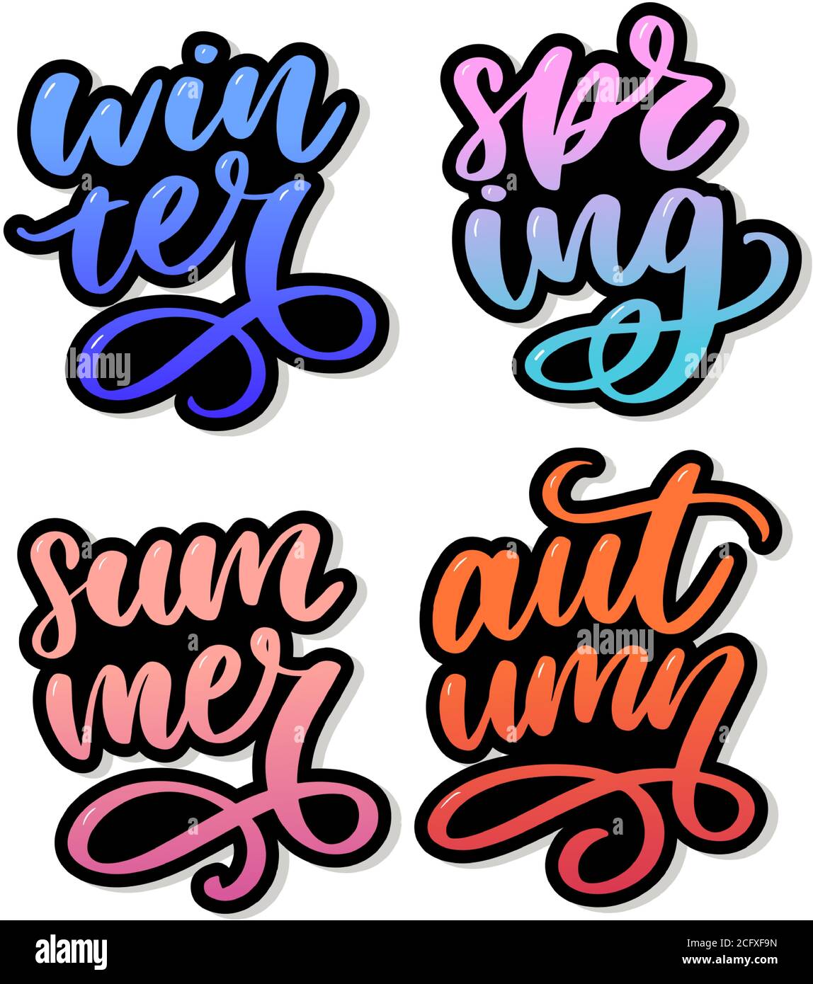 Colorful words - Spring, Summer, Autumn, Winter seasons lettering ...