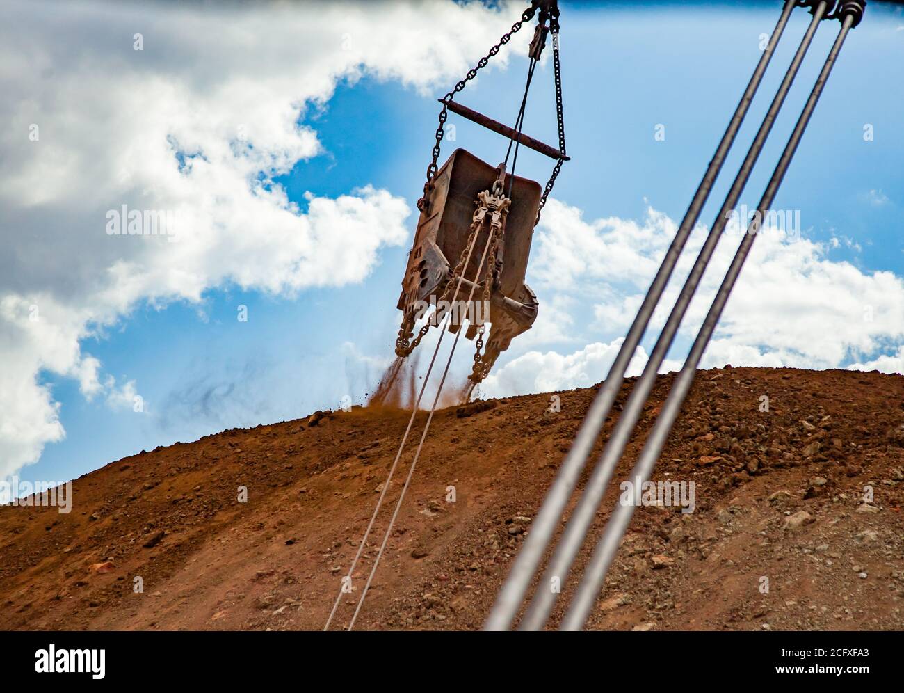 Aluminium ore quarry. Bauxite clay open-cut mining. Walking drag-line ...