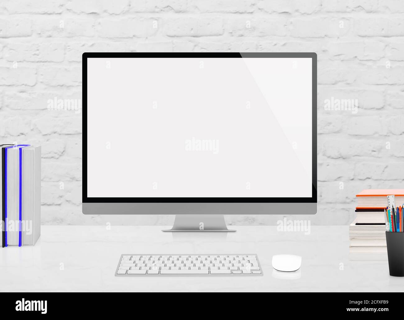 Computer with blank screen on desk Stock Photo - Alamy