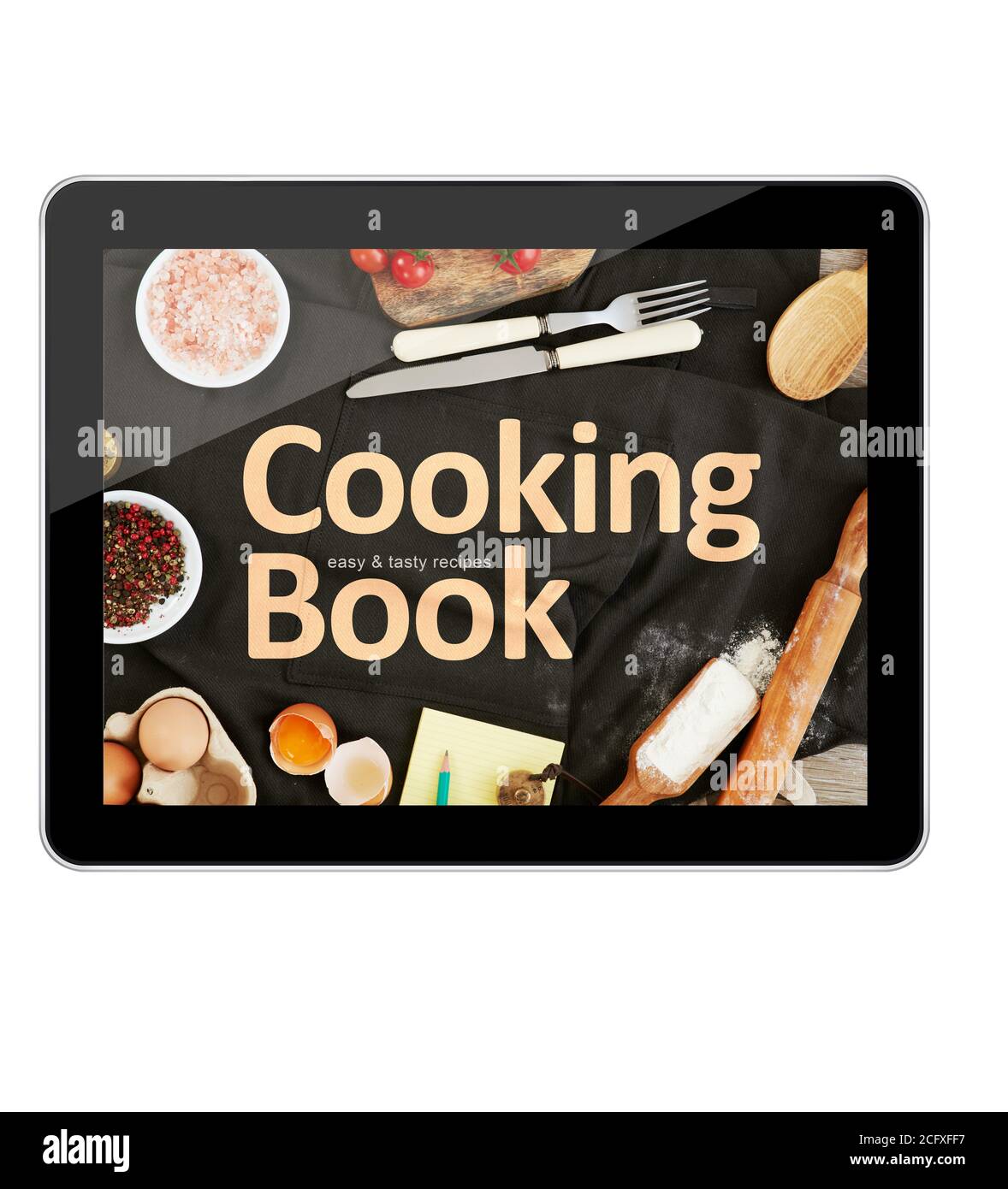 Digital tablet cooking book isolated on white Stock Photo - Alamy