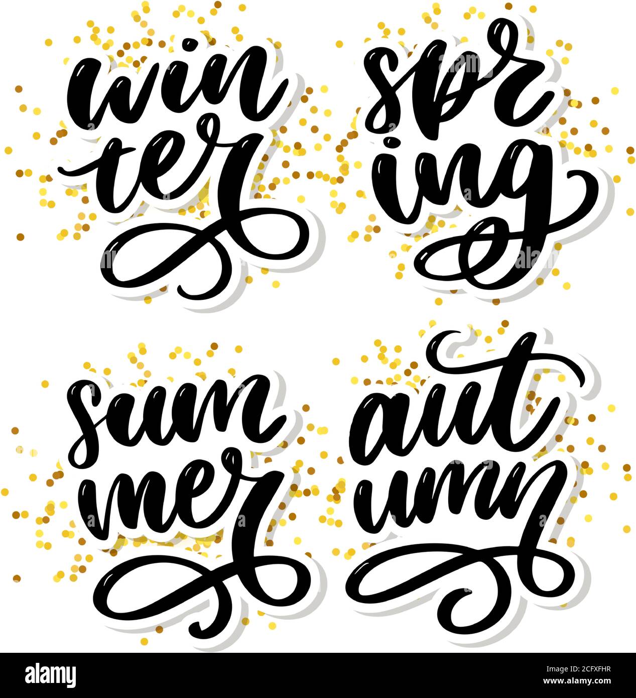 Colorful words - Spring, Summer, Autumn, Winter seasons lettering ...