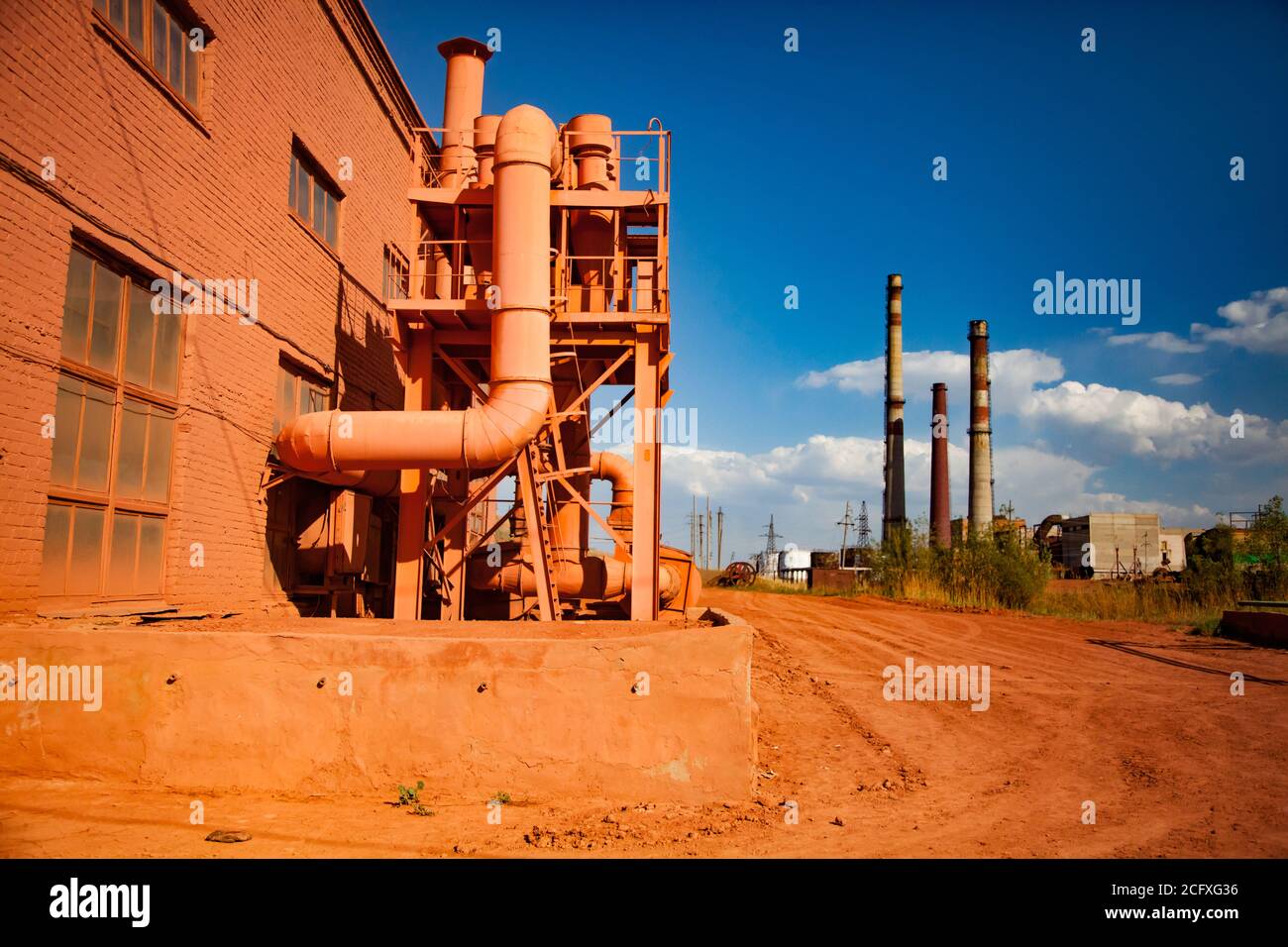 Aluminium ore open-cut mining and processing. Loading and railway ...